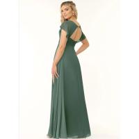 China Customized Plus Size Elegant Pleated Chiffon Long Bridesmaid Dress A-Line Short Sleeves V-Neck Keyhole Back for sale