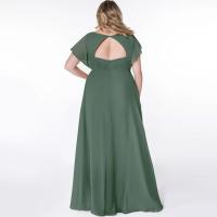China Customized Plus Size Elegant Pleated Chiffon Long Bridesmaid Dress A-Line Short Sleeves V-Neck Keyhole Back for sale