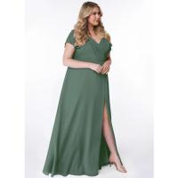 China Customized Plus Size Elegant Pleated Chiffon Long Bridesmaid Dress A-Line Short Sleeves V-Neck Keyhole Back for sale