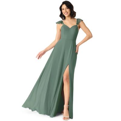China New Fashion Female A-Line V-neck Ruched Chiffon Floor-Length Bridesmaid Dress A-Line Cap Sleeve for sale