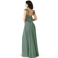 China New Fashion Female A-Line V-neck Ruched Chiffon Floor-Length Bridesmaid Dress A-Line Cap Sleeve for sale