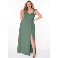 China New Fashion Female A-Line V-neck Ruched Chiffon Floor-Length Bridesmaid Dress A-Line Cap Sleeve for sale
