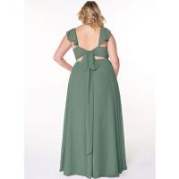 China New Fashion Female A-Line V-neck Ruched Chiffon Floor-Length Bridesmaid Dress A-Line Cap Sleeve for sale