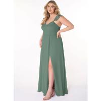 China New Fashion Female A-Line V-neck Ruched Chiffon Floor-Length Bridesmaid Dress A-Line Cap Sleeve for sale