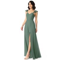 China New Fashion Female A-Line V-neck Ruched Chiffon Floor-Length Bridesmaid Dress A-Line Cap Sleeve for sale