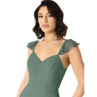 China New Fashion Female A-Line V-neck Ruched Chiffon Floor-Length Bridesmaid Dress A-Line Cap Sleeve for sale