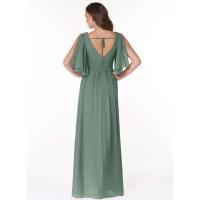 China Elegant Wholesale Ruched Chiffon Long Bridesmaid Dress Short Cap Sleeves V-Neck Ruched Front Split Slit Floor-Length for sale