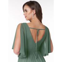 China Elegant Wholesale Ruched Chiffon Long Bridesmaid Dress Short Cap Sleeves V-Neck Ruched Front Split Slit Floor-Length for sale