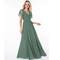 China Luxury Lovely Short Sleeve V-neck A-Line Chiffon Bridesmaid Dresses Front Split Slit Plus Size for Wedding for sale