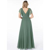 China Luxury Lovely Short Sleeve V-neck A-Line Chiffon Bridesmaid Dresses Front Split Slit Plus Size for Wedding for sale