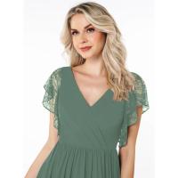 China Luxury Lovely Short Sleeve V-neck A-Line Chiffon Bridesmaid Dresses Front Split Slit Plus Size for Wedding for sale