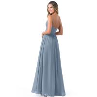China Sexy Pleated Chiffon Long Bridesmaid Dress Dusty Blue Spaghetti Straps Front Split Slit A-Line V-Neck Floor-Length for sale