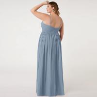 China Sexy Pleated Chiffon Long Bridesmaid Dress Dusty Blue Spaghetti Straps Front Split Slit A-Line V-Neck Floor-Length for sale