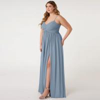 China Sexy Pleated Chiffon Long Bridesmaid Dress Dusty Blue Spaghetti Straps Front Split Slit A-Line V-Neck Floor-Length for sale