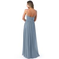 China Sexy Pleated Chiffon Long Bridesmaid Dress Dusty Blue Spaghetti Straps Front Split Slit A-Line V-Neck Floor-Length for sale