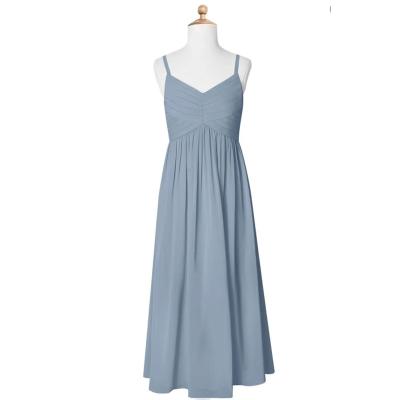 China Fashionable A-Line Pleated Chiffon Dusty Blue Floor-Length Junior Bridesmaid Dress A-Line Princess Spaghetti Straps for sale