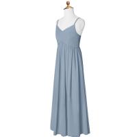China Fashionable A-Line Pleated Chiffon Dusty Blue Floor-Length Junior Bridesmaid Dress A-Line Princess Spaghetti Straps for sale