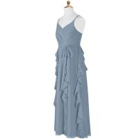 China Fashionable A-Line Chiffon Dusty Blue Floor-Length Junior Bridesmaid Dress Cascading Ruffles Princess Spaghetti Straps for sale