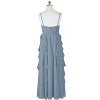 China Fashionable A-Line Chiffon Dusty Blue Floor-Length Junior Bridesmaid Dress Cascading Ruffles Princess Spaghetti Straps for sale