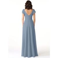 China Beautiful Pleated Chiffon Dusty Blue Floor-Length Junior Bridesmaid Dress Cap Sleeve Princess Ruffle for sale