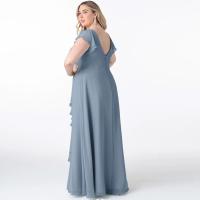 China Beautiful Pleated Chiffon Dusty Blue Floor-Length Junior Bridesmaid Dress Cap Sleeve Princess Ruffle for sale