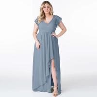 China Beautiful Pleated Chiffon Dusty Blue Floor-Length Junior Bridesmaid Dress Cap Sleeve Princess Ruffle for sale