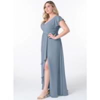 China Beautiful Pleated Chiffon Dusty Blue Floor-Length Junior Bridesmaid Dress Cap Sleeve Princess Ruffle for sale