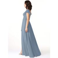 China Beautiful Pleated Chiffon Dusty Blue Floor-Length Junior Bridesmaid Dress Cap Sleeve Princess Ruffle for sale