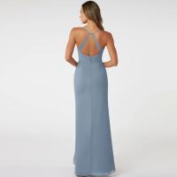 China Factory Customized Chiffon Dusty Blue Floor-Length Bridesmaid Dress V-Neck Spaghetti Straps Sheath Front Split Slit for sale