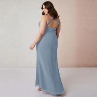 China Factory Customized Chiffon Dusty Blue Floor-Length Bridesmaid Dress V-Neck Spaghetti Straps Sheath Front Split Slit for sale