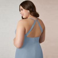 China Factory Customized Chiffon Dusty Blue Floor-Length Bridesmaid Dress V-Neck Spaghetti Straps Sheath Front Split Slit for sale