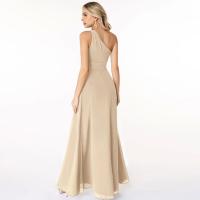 China Popular A-Line One-Shoulder Chiffon Floor-Length Bridesmaid Dress Champagne Sleeveless Side Zip Pleated for sale