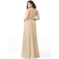 China Popular A-Line One-Shoulder Chiffon Floor-Length Bridesmaid Dress Champagne Sleeveless Side Zip Pleated for sale