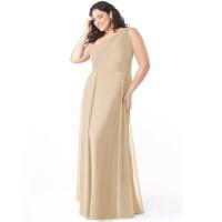 China Popular A-Line One-Shoulder Chiffon Floor-Length Bridesmaid Dress Champagne Sleeveless Side Zip Pleated for sale