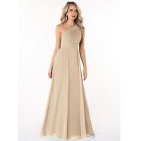 China Popular A-Line One-Shoulder Chiffon Floor-Length Bridesmaid Dress Champagne Sleeveless Side Zip Pleated for sale