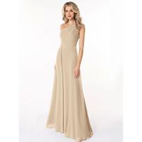 China Popular A-Line One-Shoulder Chiffon Floor-Length Bridesmaid Dress Champagne Sleeveless Side Zip Pleated for sale