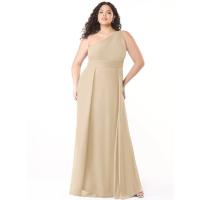 China Popular A-Line One-Shoulder Chiffon Floor-Length Bridesmaid Dress Champagne Sleeveless Side Zip Pleated for sale