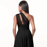 China Sexy Plus Size A-Line One-Shoulder Chiffon Floor-Length Bridesmaid Dress Black Sleeveless Back Zipper Pleated for sale