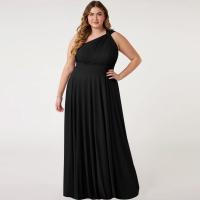 China Sexy Plus Size A-Line One-Shoulder Chiffon Floor-Length Bridesmaid Dress Black Sleeveless Back Zipper Pleated for sale