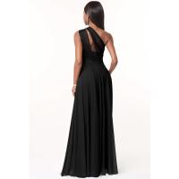 China Sexy Plus Size A-Line One-Shoulder Chiffon Floor-Length Bridesmaid Dress Black Sleeveless Back Zipper Pleated for sale