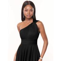 China Sexy Plus Size A-Line One-Shoulder Chiffon Floor-Length Bridesmaid Dress Black Sleeveless Back Zipper Pleated for sale