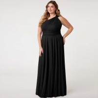 China Sexy Plus Size A-Line One-Shoulder Chiffon Floor-Length Bridesmaid Dress Black Sleeveless Back Zipper Pleated for sale