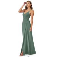 China Sexy V-Neck Plus Size Chiffon Evening Dress Long Spaghetti Straps V-neck Princess A-Line Keyhole Pleated Sleeveless for sale