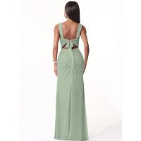 China Customized Factory Fitted Ruched Long Bridesmaid Dress Dusty Sage Chiffon Floor-Length Sheath Sleeveless Keyhole for sale