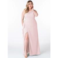 China Fashionable Fitted Pleated Ruffle Chiffon Long Bridesmaid Dress Blushing Pink Sleeveless One-Shoulder Plus Size for sale