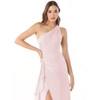 China Fashionable Fitted Pleated Ruffle Chiffon Long Bridesmaid Dress Blushing Pink Sleeveless One-Shoulder Plus Size for sale