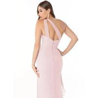 China Fashionable Fitted Pleated Ruffle Chiffon Long Bridesmaid Dress Blushing Pink Sleeveless One-Shoulder Plus Size for sale