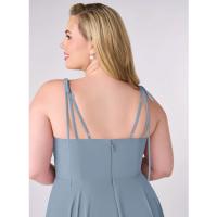 China New Style V-neck Dusty Blue Chiffon Tiered A-line Bridesmaid Dress Zipper Ruffles Floor-Length Spaghetti Straps for sale