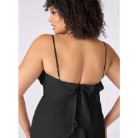 China Excellent Plus Size Black Chiffon Bridesmaid Dress Sheath Spaghetti Straps Ruffles Backless Straight Front Split Slit for sale