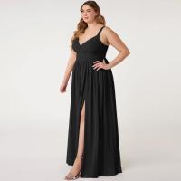 China Wonderful Spaghetti Straps Black Chiffon Bridesmaid Dress Sleeveless V-Neck Pleated Ruffles Zipper Plus Size for sale
